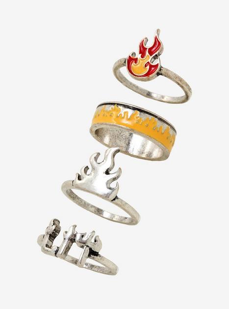 Lit Flames Ring Set | Hot Topic