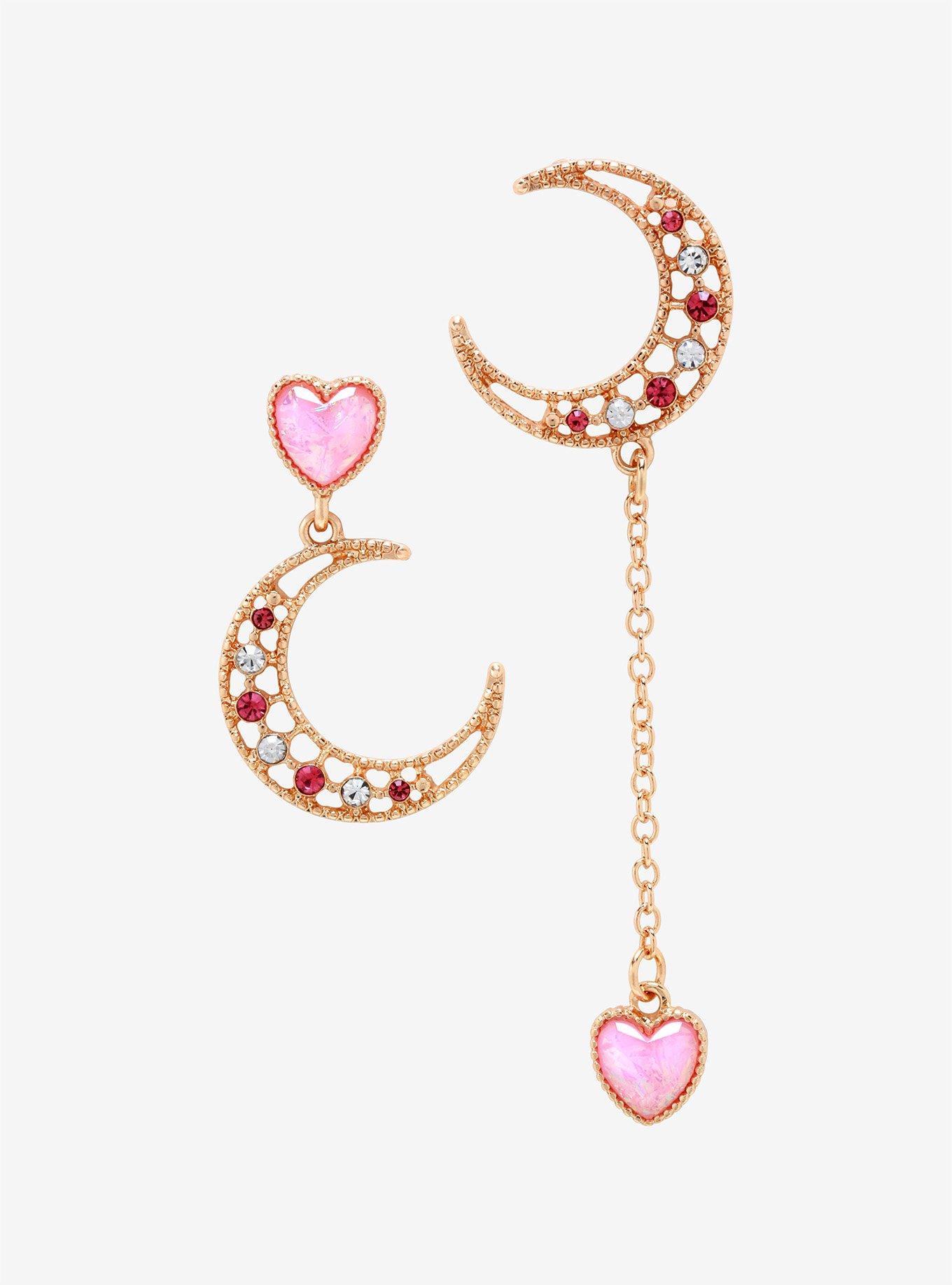Pink Moon & Hearts Mismatch Earrings | Hot Topic