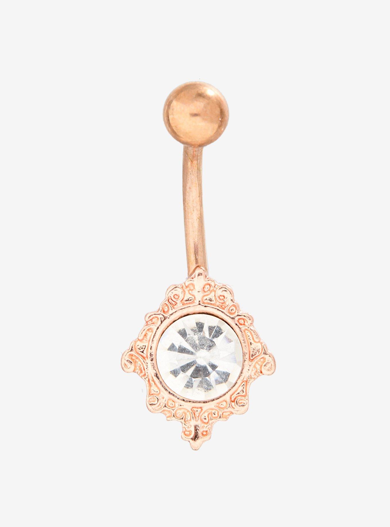 14G Steel Rose Gold Filigree Frame Navel Barbell | Hot Topic