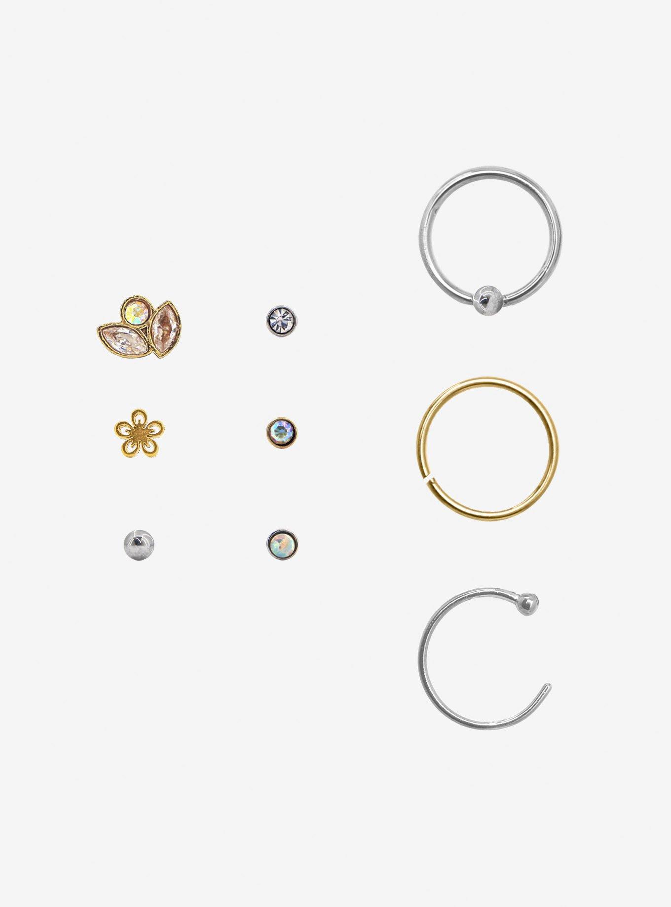 Steel Gold Daisy Nose Stud & Hoop 9 Pack | Hot Topic