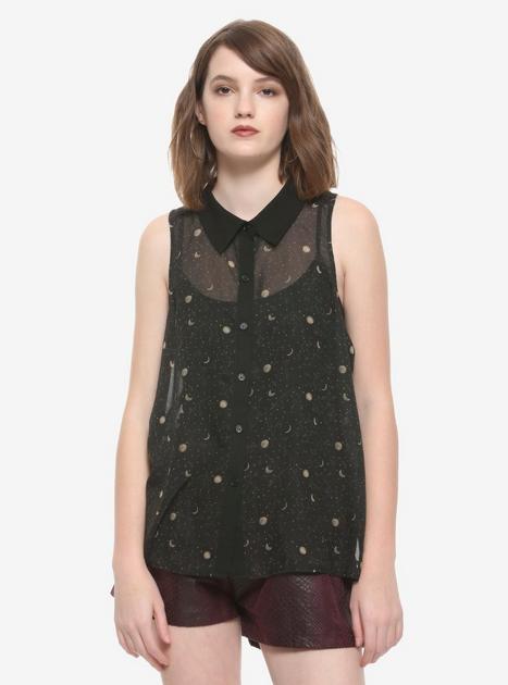 Celestial Chiffon Girls Button-Up Tank Top | Hot Topic