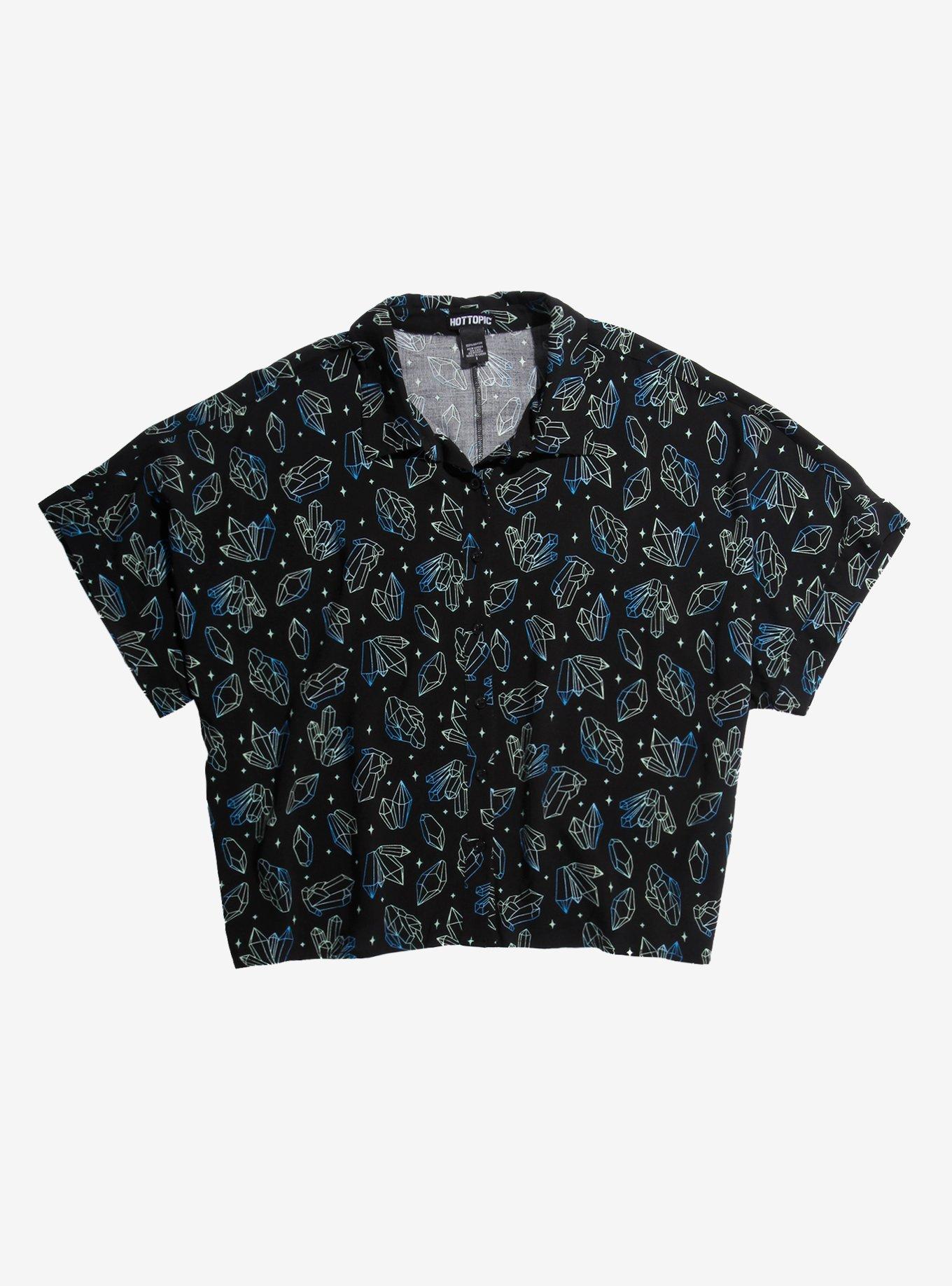 Teal Crystals Girls Woven Button-Up Plus Size | Hot Topic