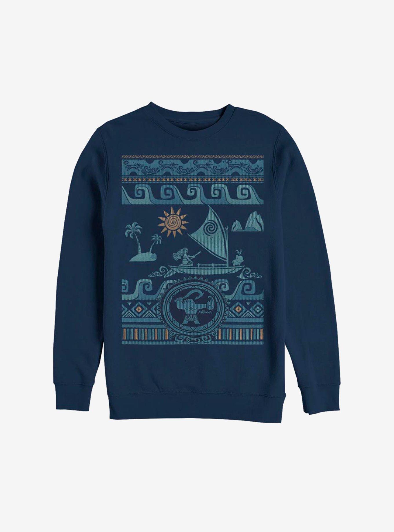Disney Moana Christmas Pattern Sweatshirt - BLUE | BoxLunch