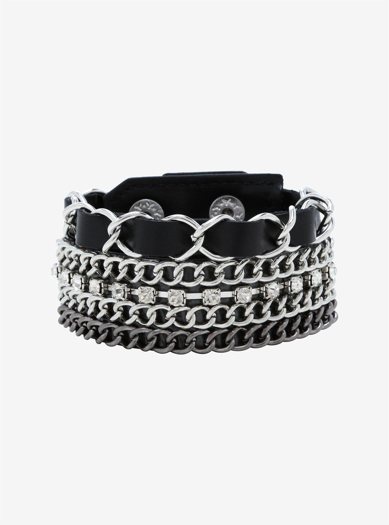 Mixed Chain Faux Leather Cuff Bracelet | Hot Topic