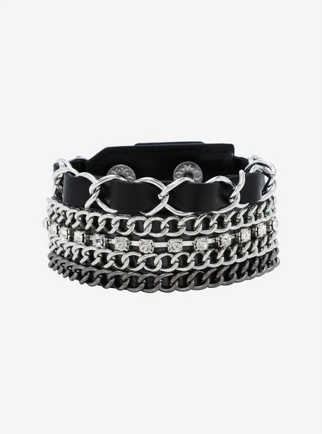 Mixed Chain Faux Leather Cuff Bracelet | Hot Topic