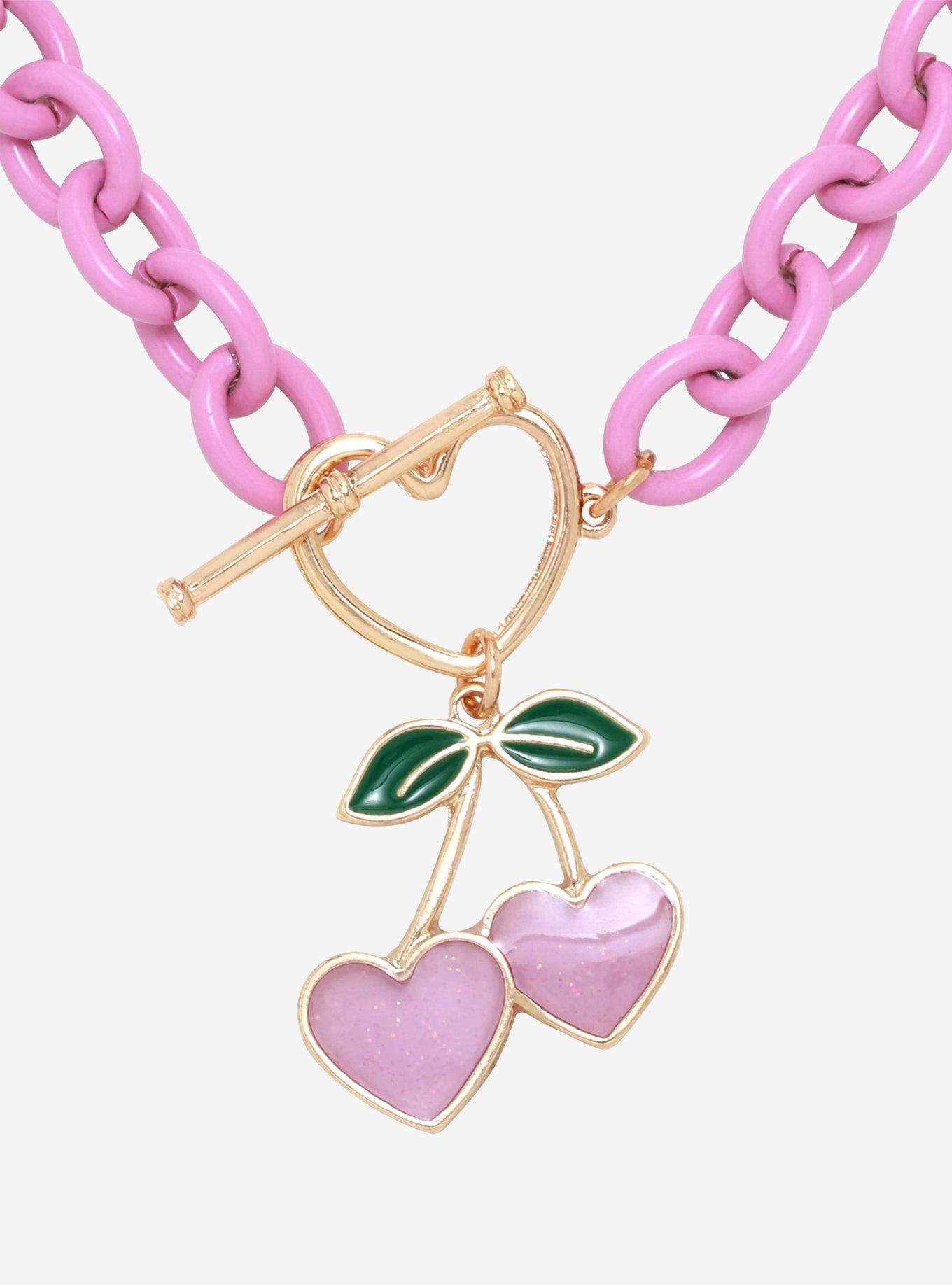 Heart Cherry Pink Chain Choker | Hot Topic