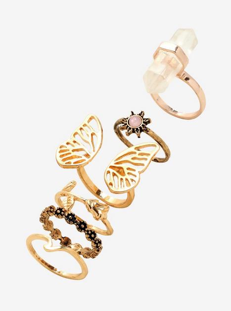 Butterfly & Floral Ring Set | Hot Topic