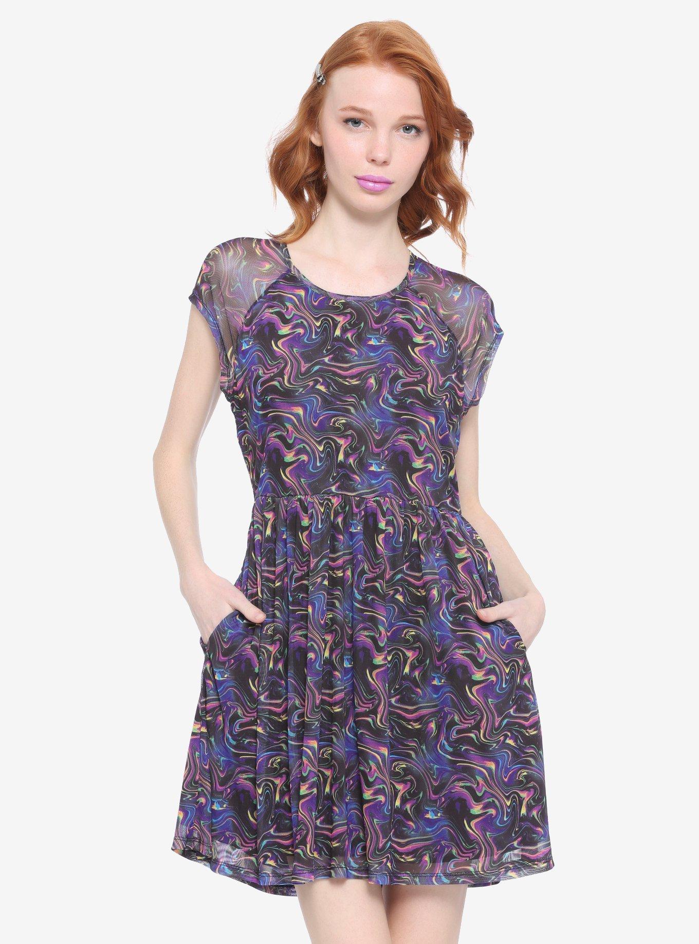 Oil Slick Layered Mesh Dress | Hot Topic