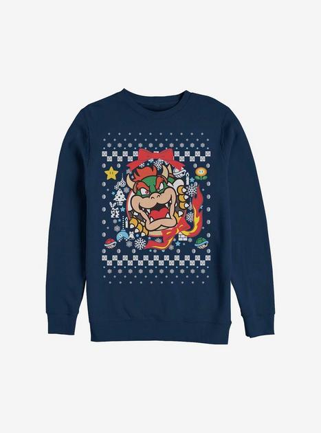 Super Mario Bowser Wreath Ugly Christmas Sweater Sweatshirt - BLUE ...