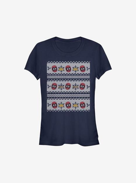 Marvel Deadpool Christmas Pattern Sweater Girls T-Shirt - BLUE | Hot Topic