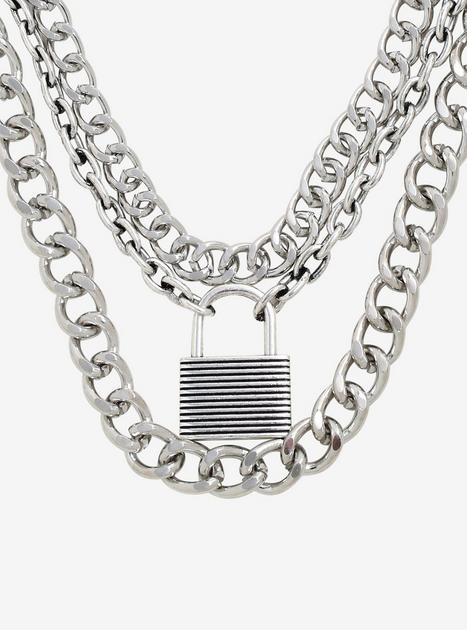 Silver Padlock Chain Necklace Set | Hot Topic