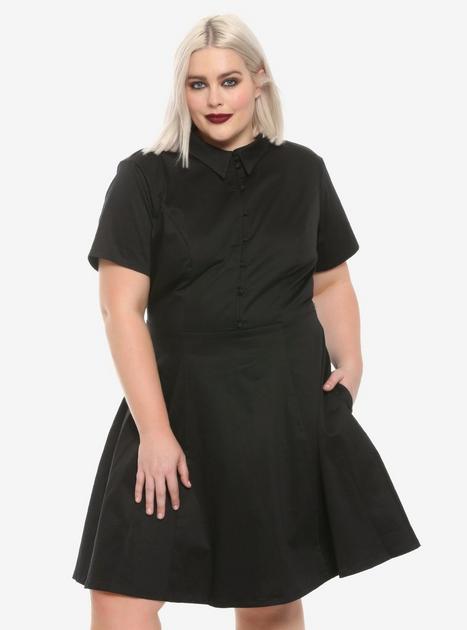 Black Button-Front Collared Dress Plus Size | Hot Topic