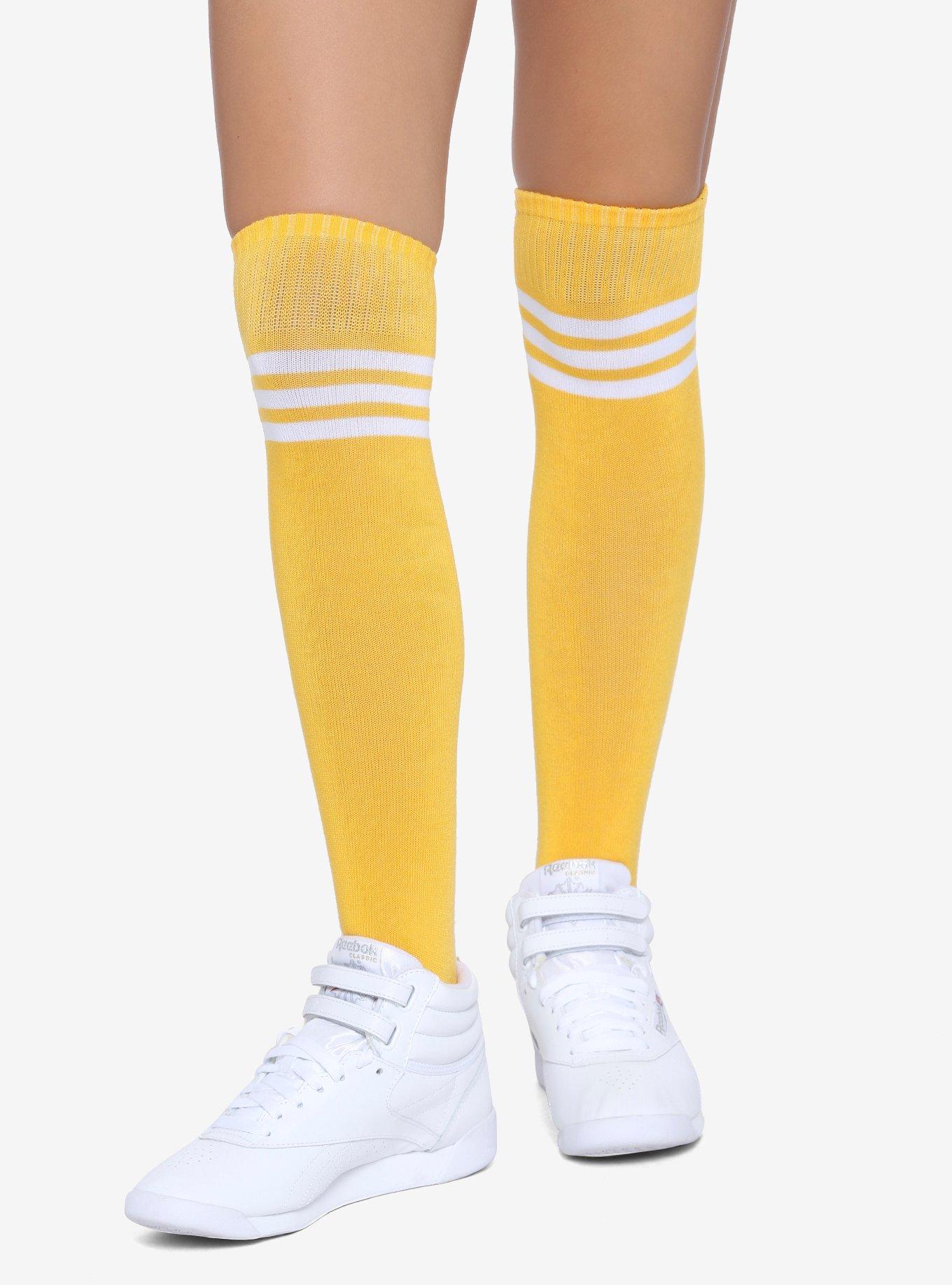 Yellow & White Stripe Varsity Over-The-Knee Socks | Hot Topic