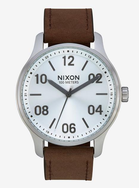 Nixon Patrol Leather Silver Brown Watch | Hot Topic