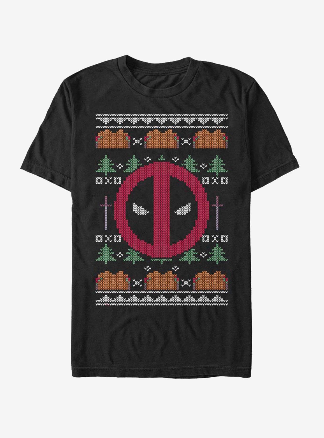 Marvel Deadpool Face Ugly Christmas T-Shirt | Hot Topic