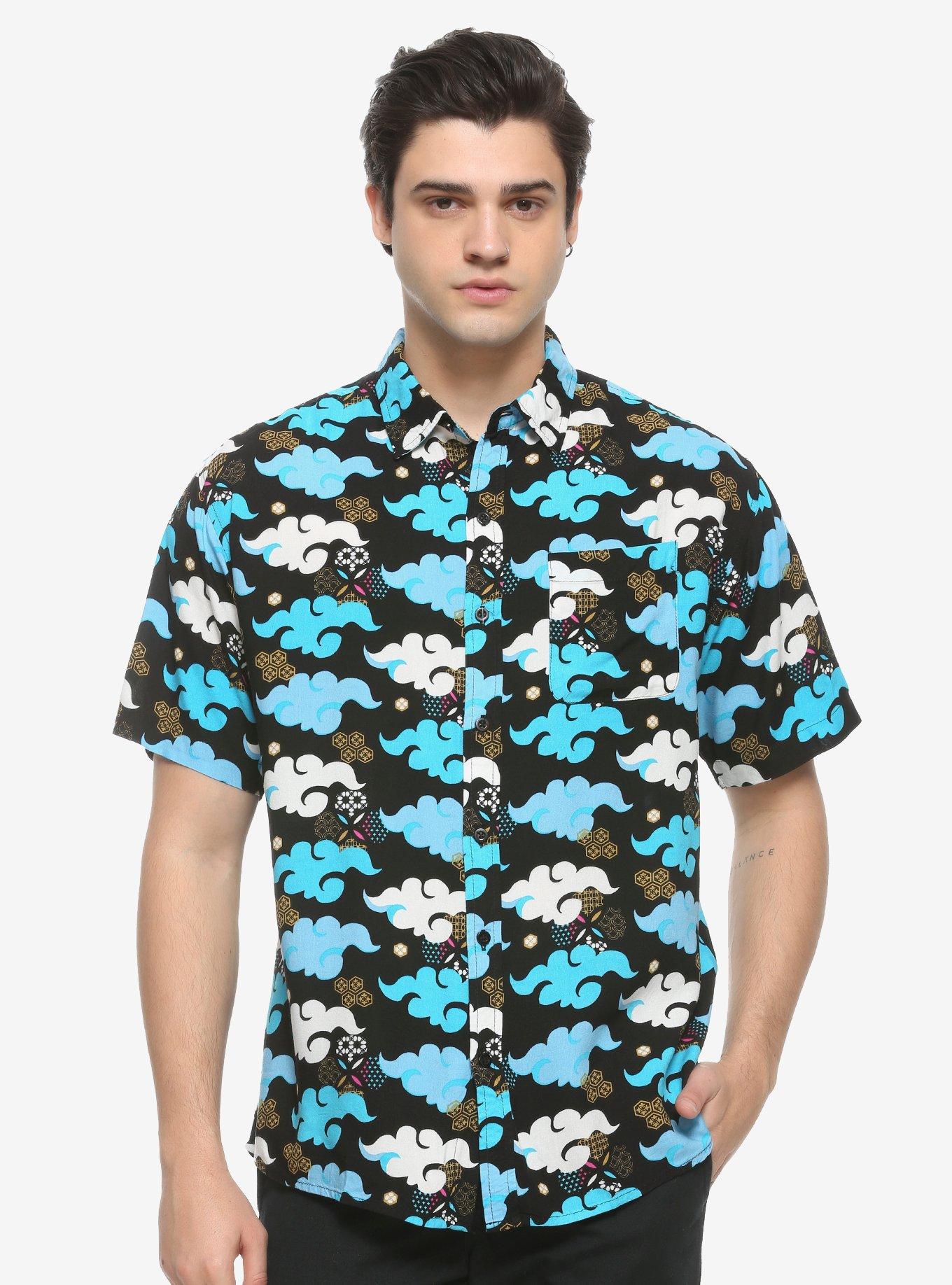 Blue & White Cloud Button-Up | Hot Topic