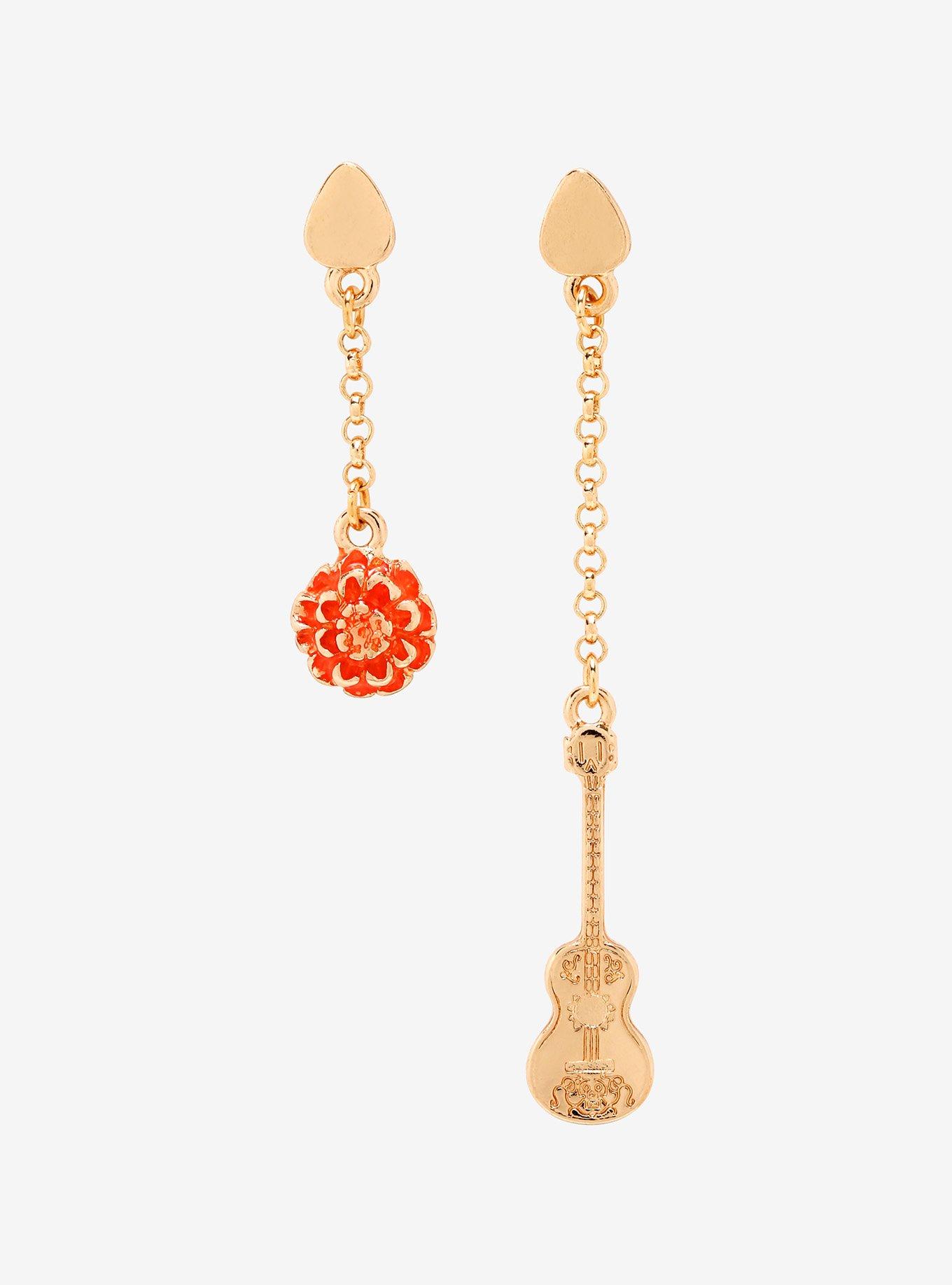 Disney Pixar Coco Guitar & Marigold Mismatch Dangle Earrings | Hot Topic