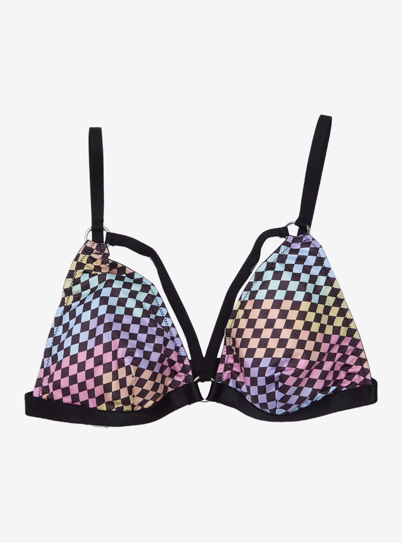 Rainbow Ombre Checkered Strappy Bra | Hot Topic