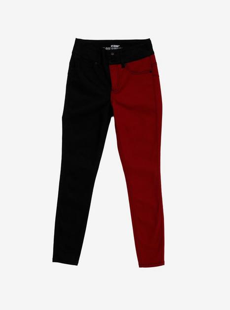 HT Denim Red & Black Split Leg Hi-Rise Super Skinny Jeans | Hot Topic
