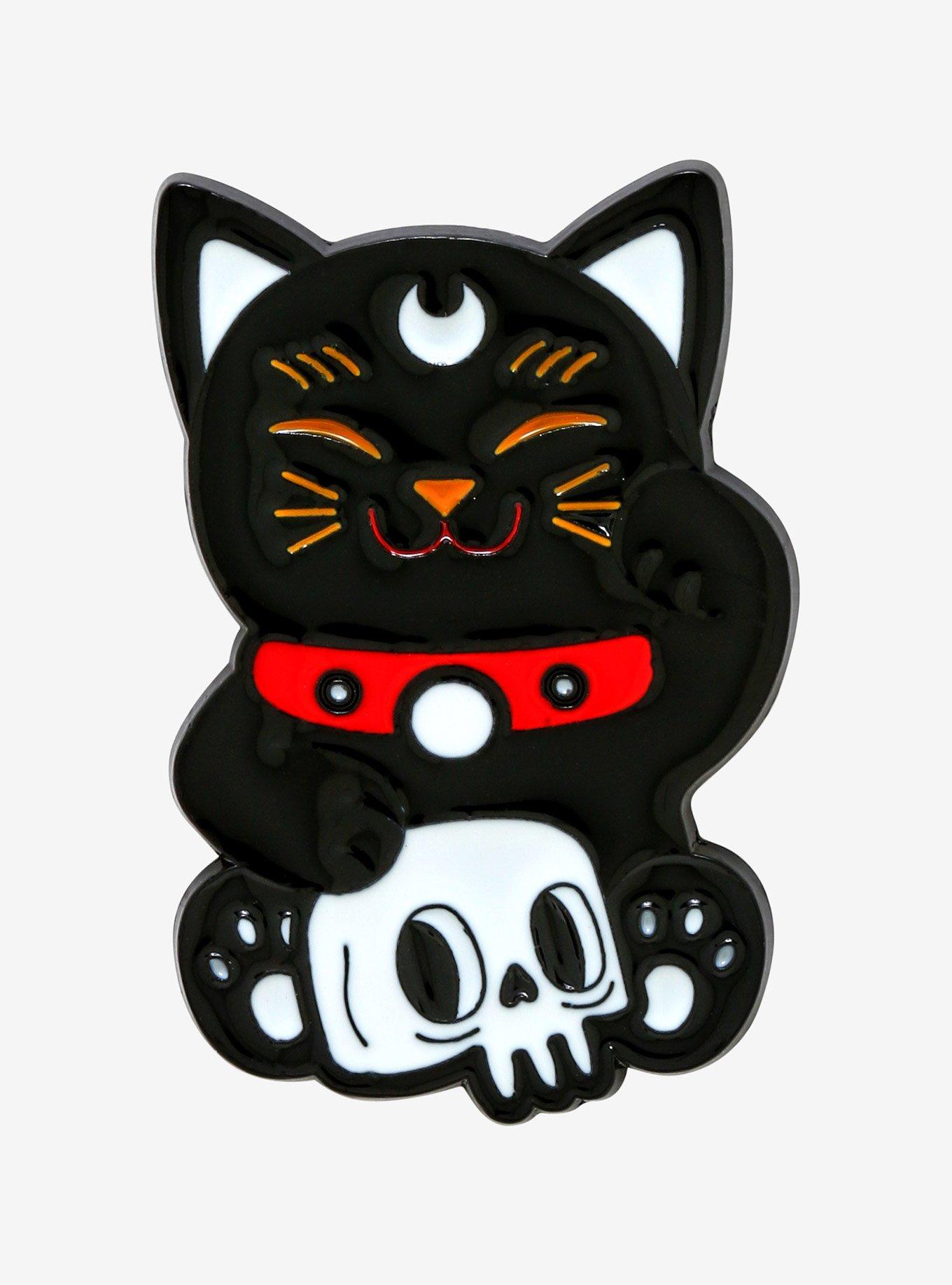 Lucky Cat & Skull Enamel Pin | Hot Topic