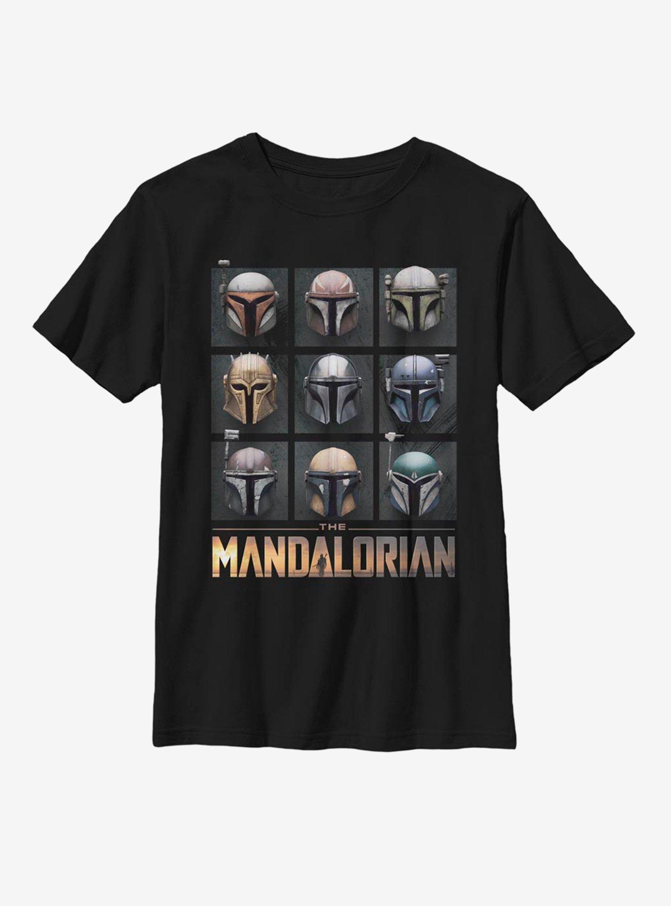 Star Wars The Mandalorian Helmets Boxup Youth T Shirt Black Boxlunch