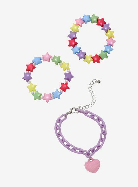 Pastel Heart Chain Star Bracelet Set | Hot Topic