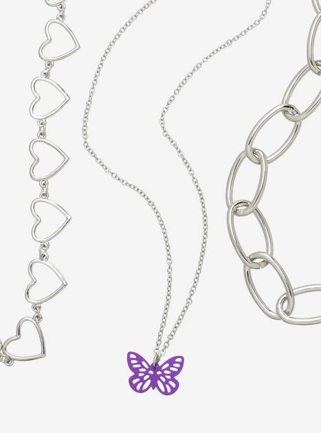 Butterfly & Hearts Chain Necklace Set | Hot Topic