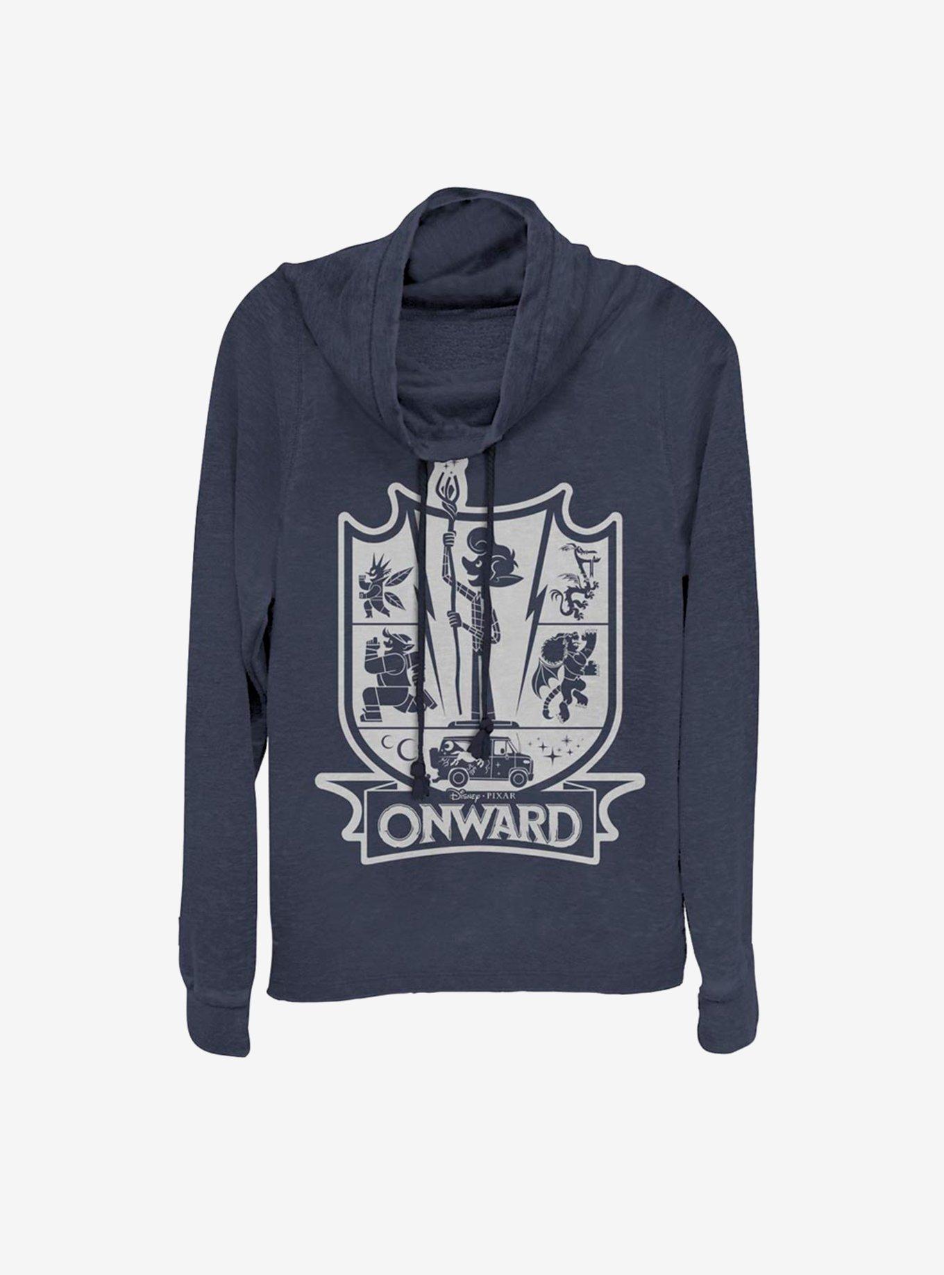 Disney Pixar Onward Crest Cowlneck Long-Sleeve Womens Top - BLUE | BoxLunch