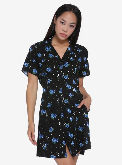 Blue Rose & Moon Button-Front Dress | Hot Topic