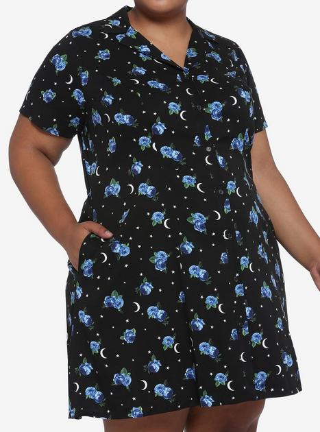 Blue Rose & Moon Button-Front Dress Plus Size | Hot Topic