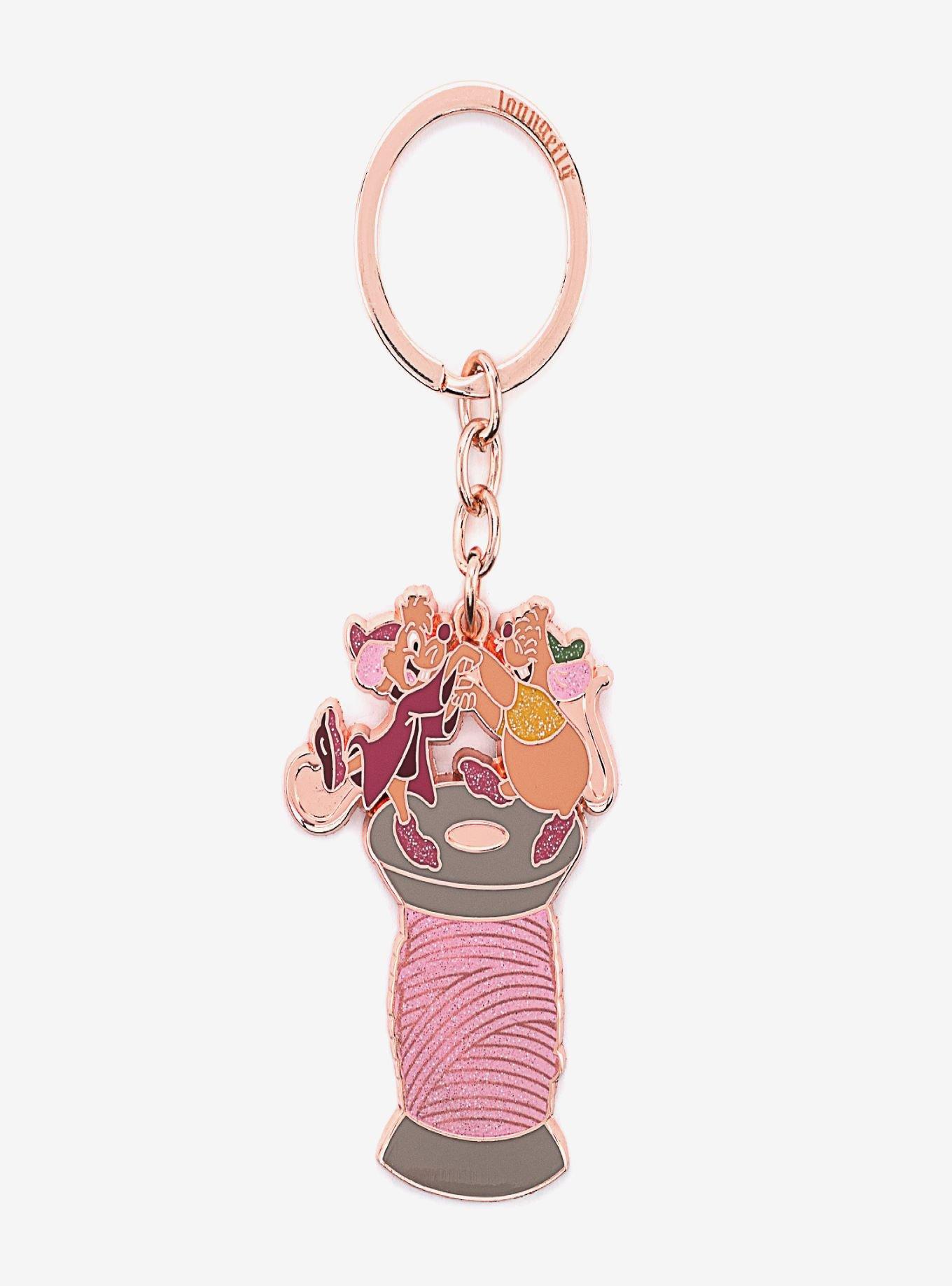 Loungefly Disney Cinderella Jaq & Gus Gus Spool Sparkly Enamel Keychain ...