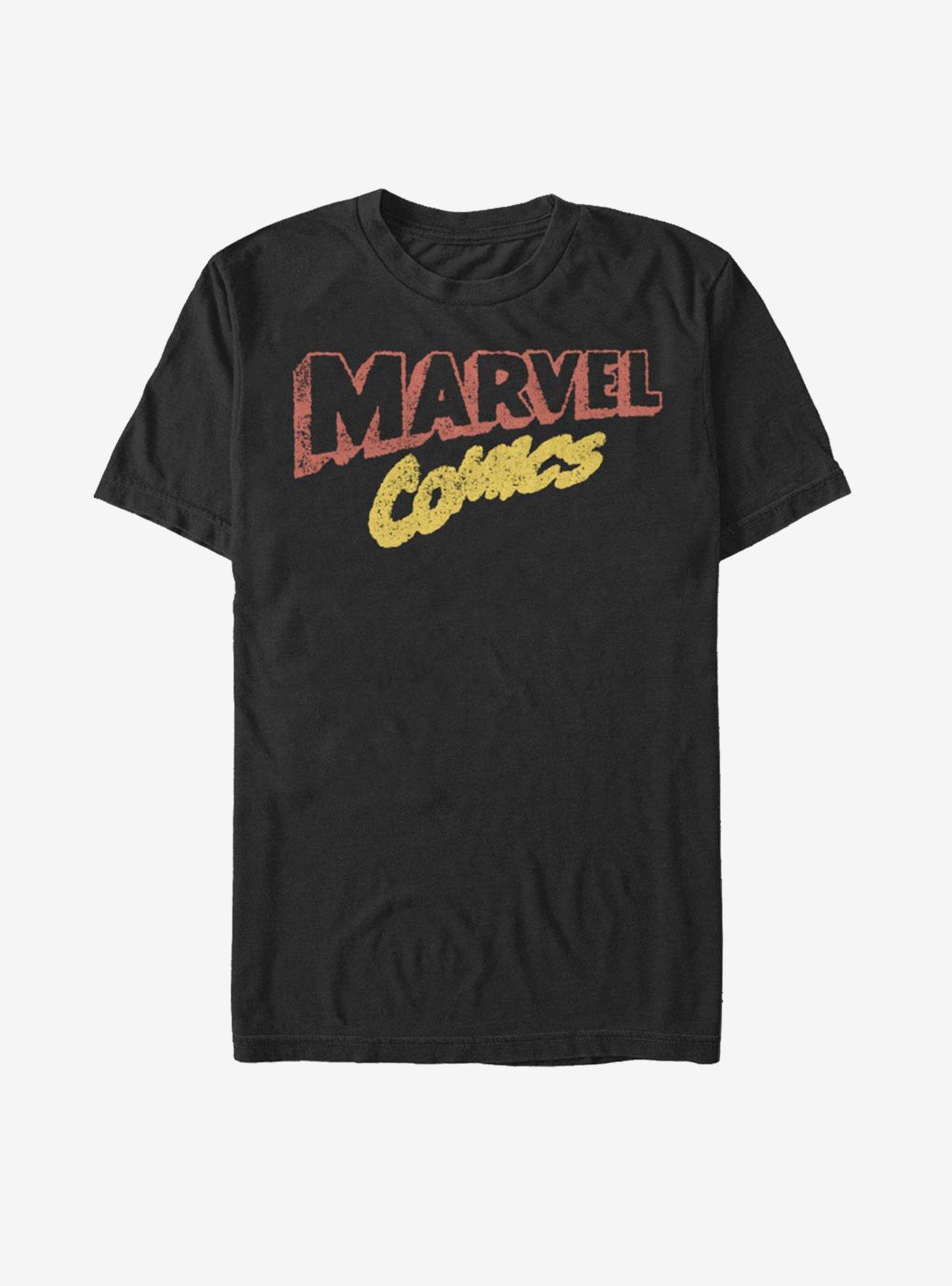 Marvel Retro Fuzzy Logo T-Shirt - BLACK | BoxLunch
