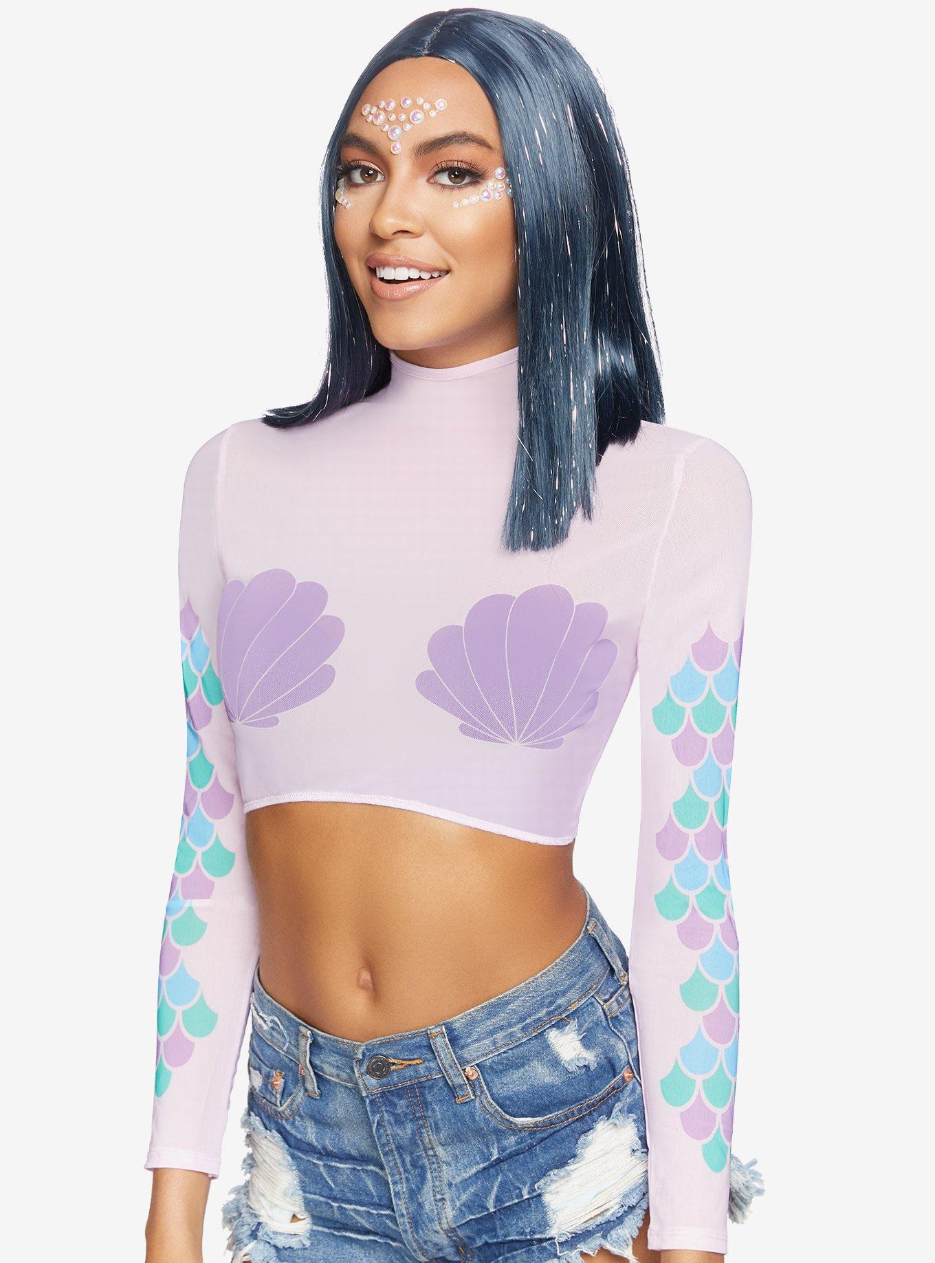 Mermaid High Neck Long Sleeved Crop Top | Hot Topic