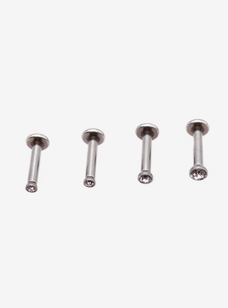 Steel Silver Multi Size CZ Labret Stud 4 Pack | Hot Topic