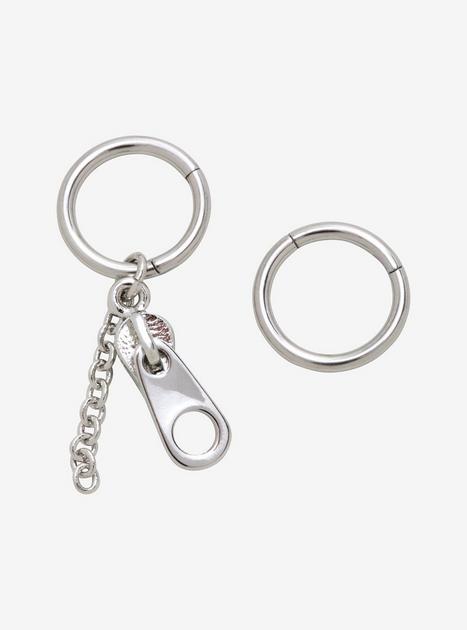 Steel Silver Zipper Chain Hinged Hoop 2 Pack | Hot Topic