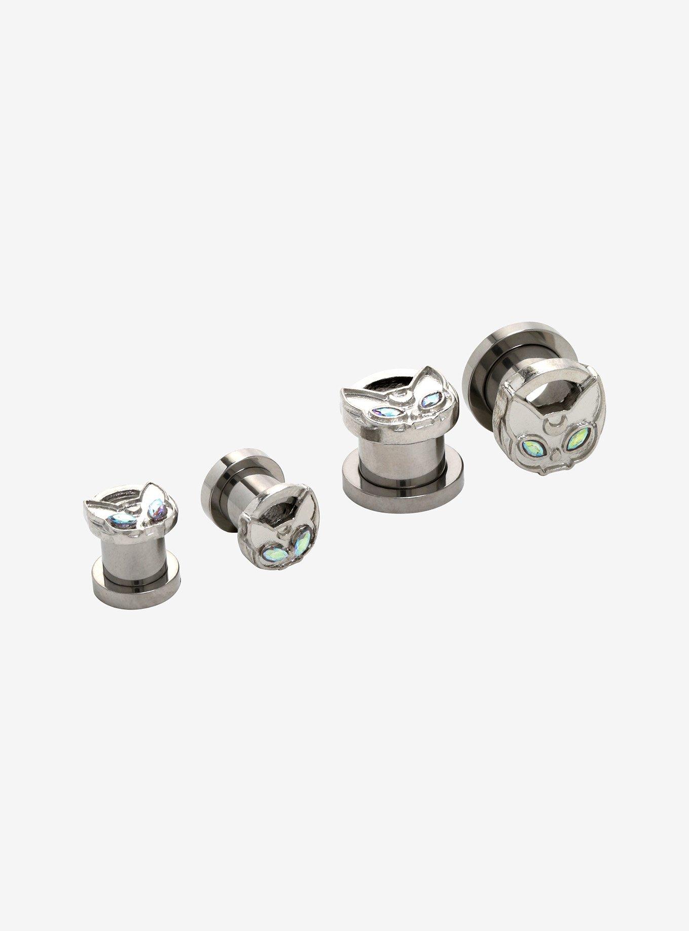Steel Silver Moon Cat Plug 2 Pack | Hot Topic