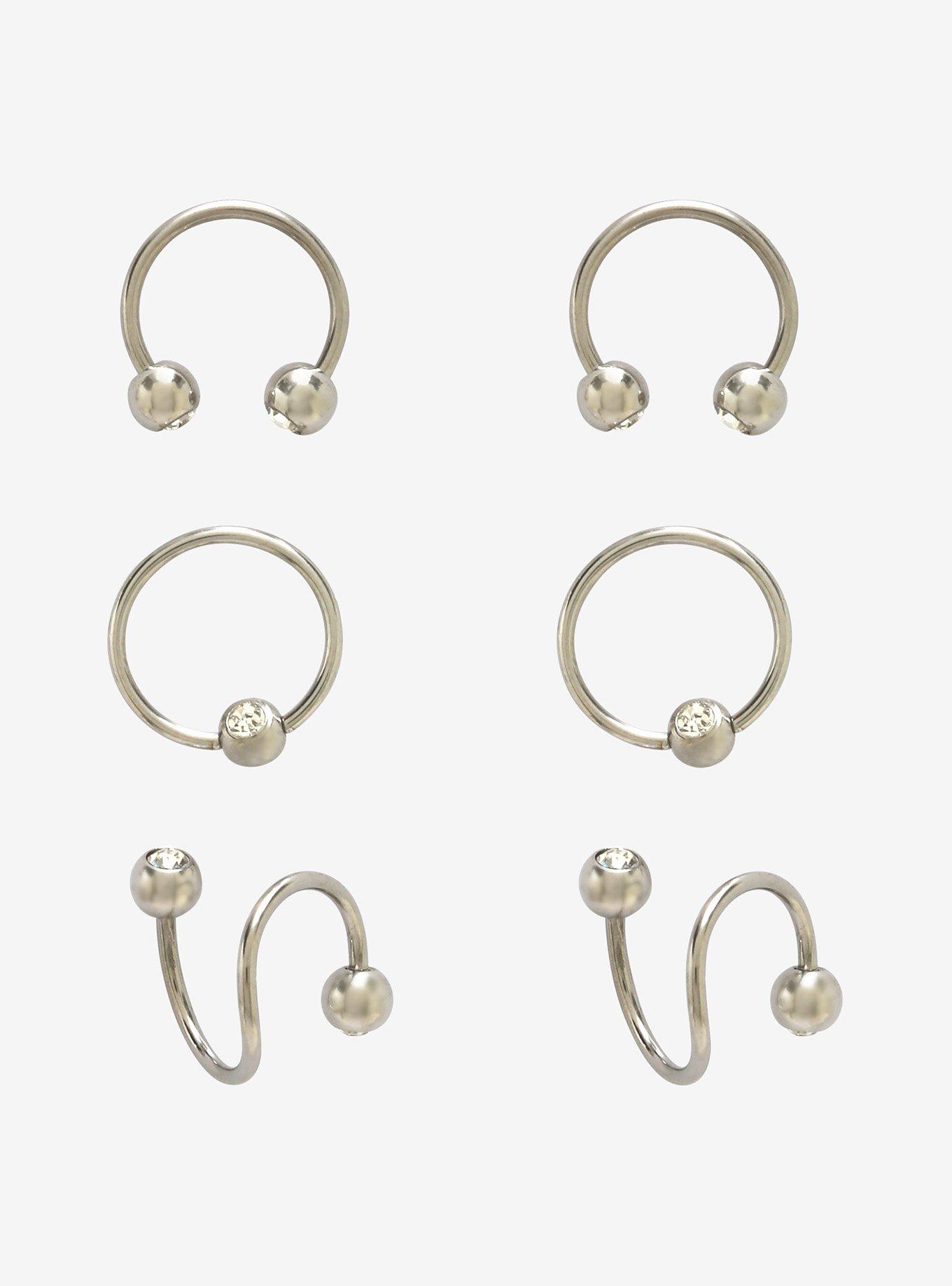 Steel Silver CZ Captive Hoop, Twisted & Circular Barbell 6 Pack | Hot Topic