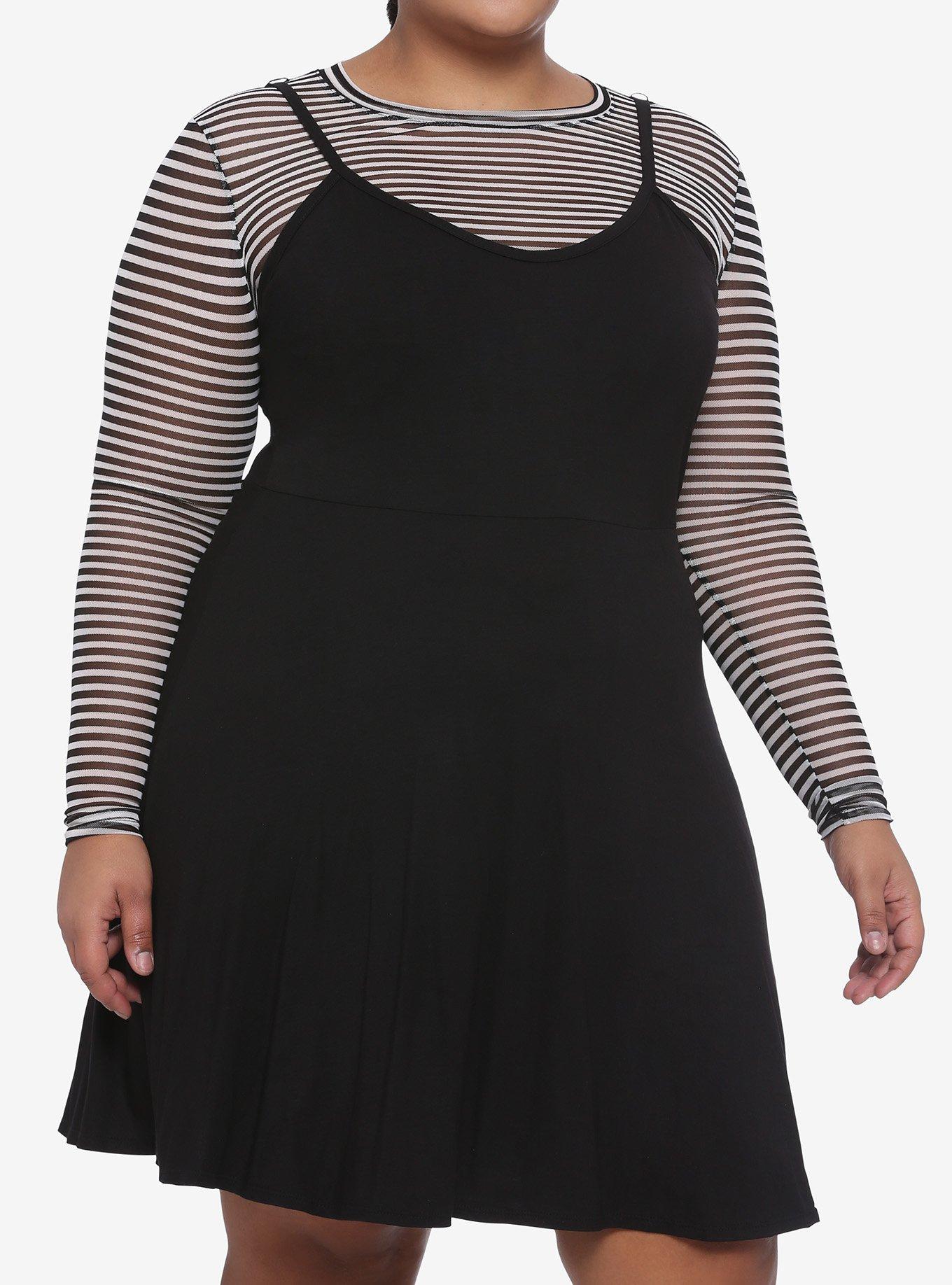 Striped Mesh Layered Dress Plus Size | Hot Topic