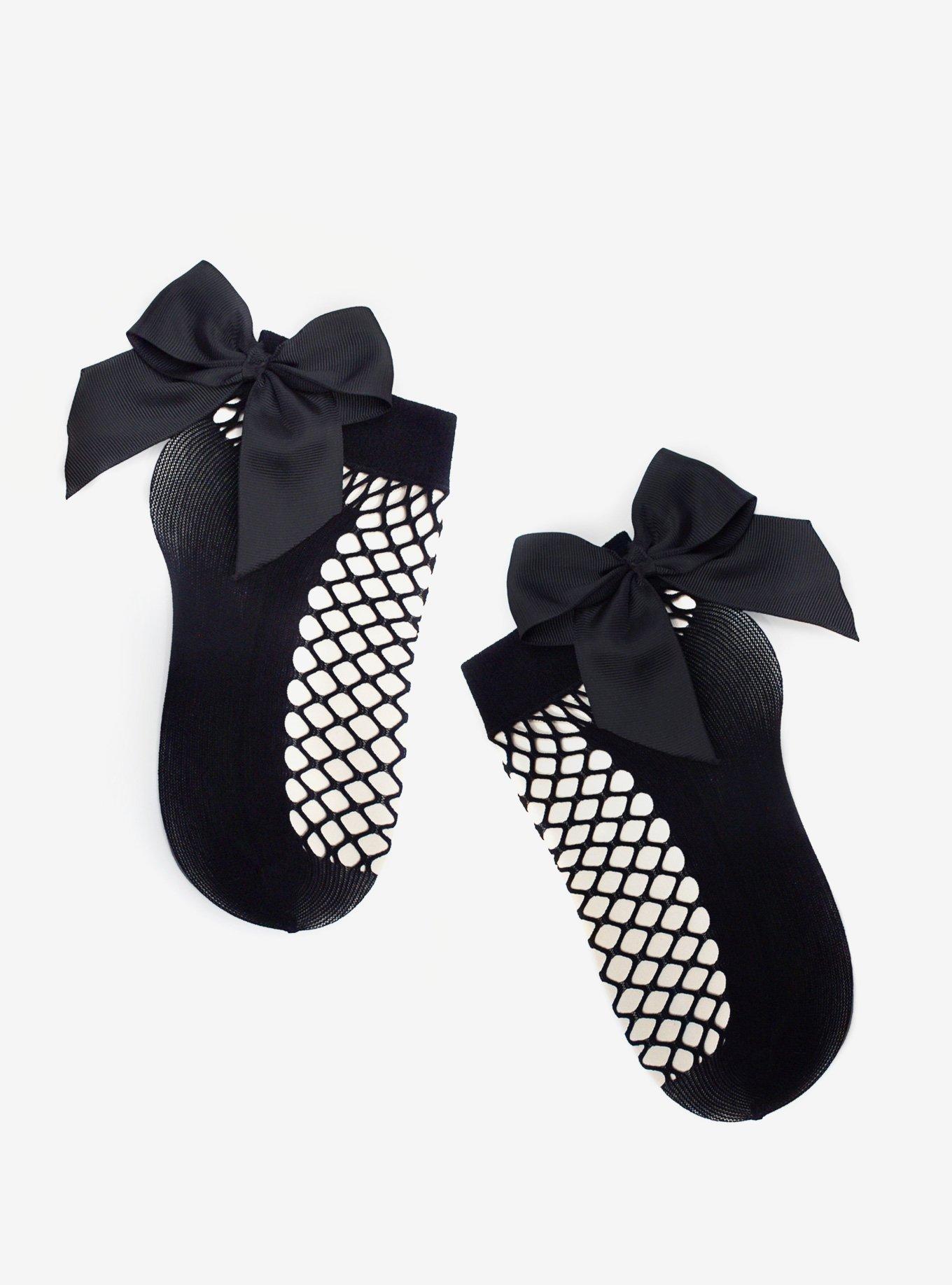 Black Fishnet Bow No-Show Socks | Hot Topic