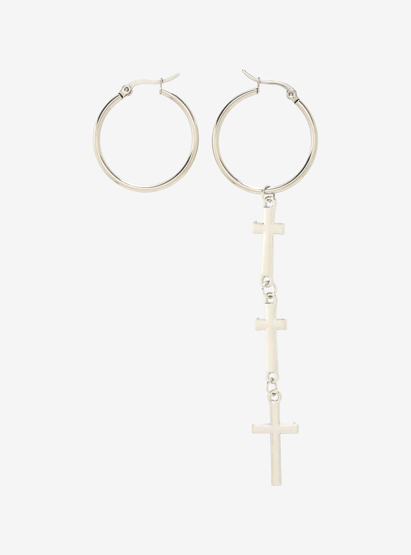 Dangle Cross Mismatch Hoop Earrings | Hot Topic