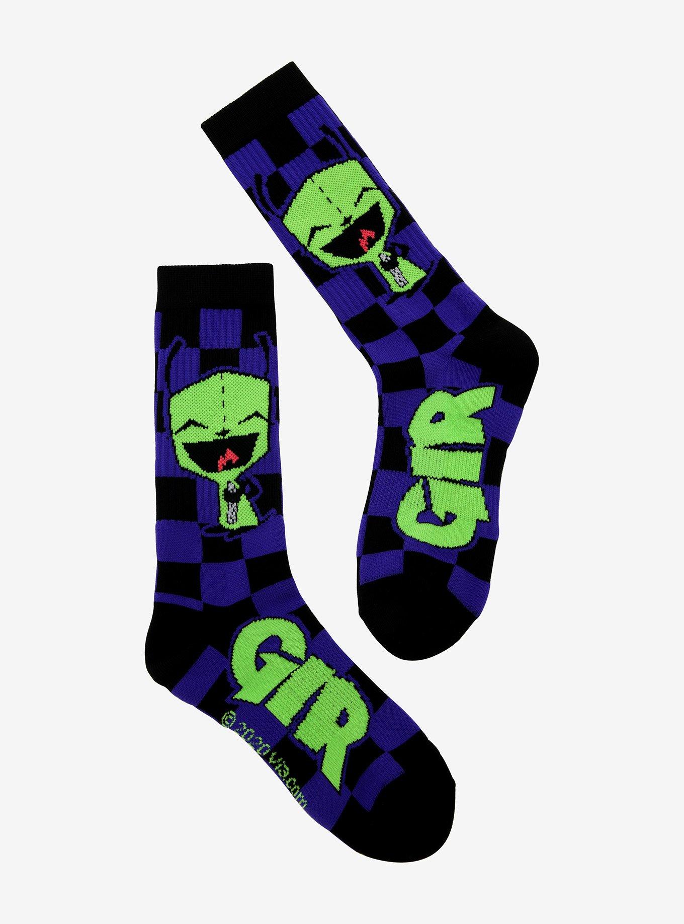 Invader Zim GIR Purple & Black Checkered Crew Socks | Hot Topic