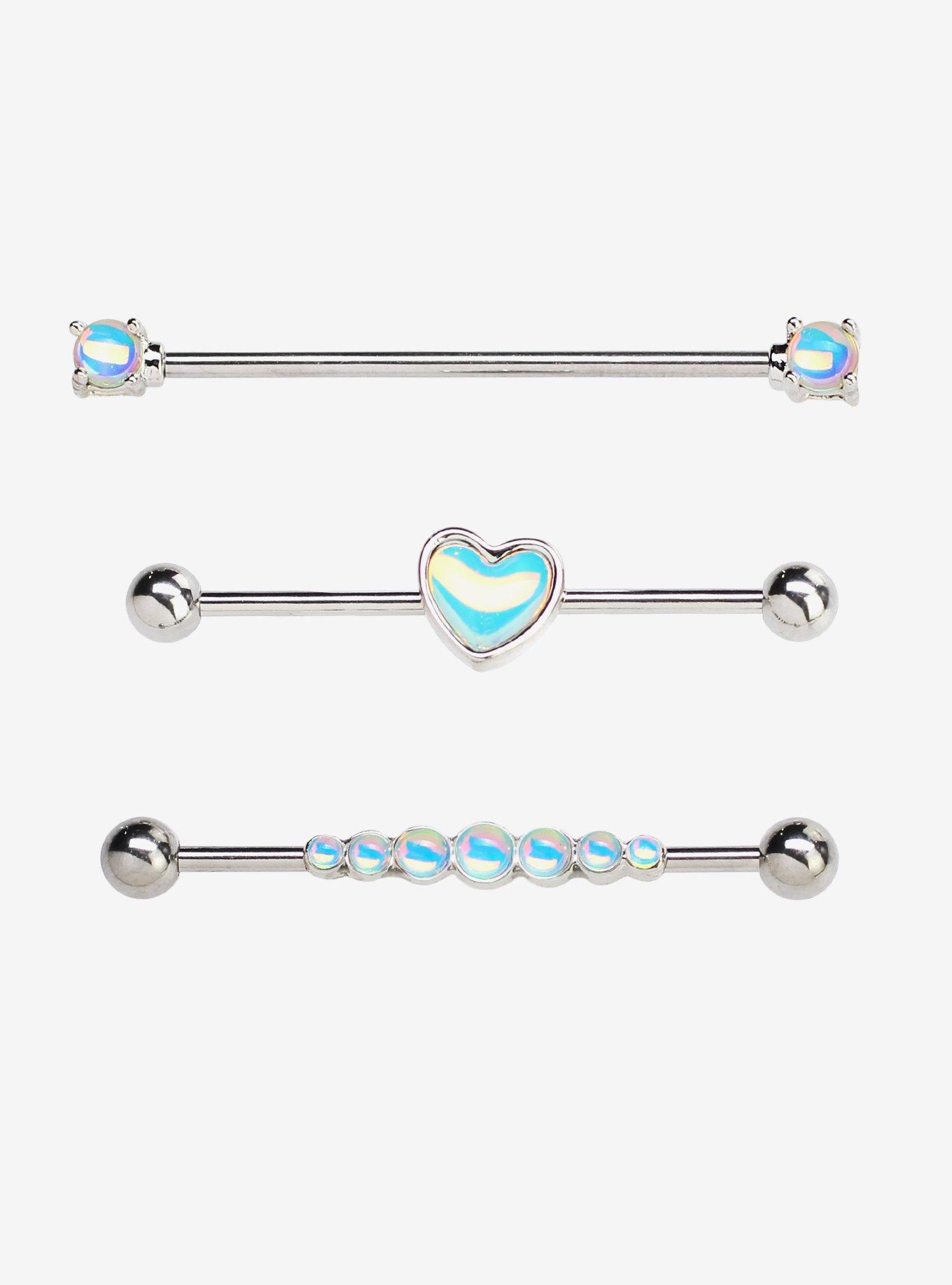 14G Moonstone Heart Steel Industrial Barbell 3 Pack | Hot Topic