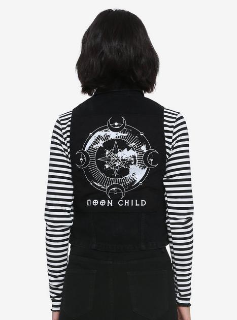 Black Moon Child Girls Denim Vest | Hot Topic
