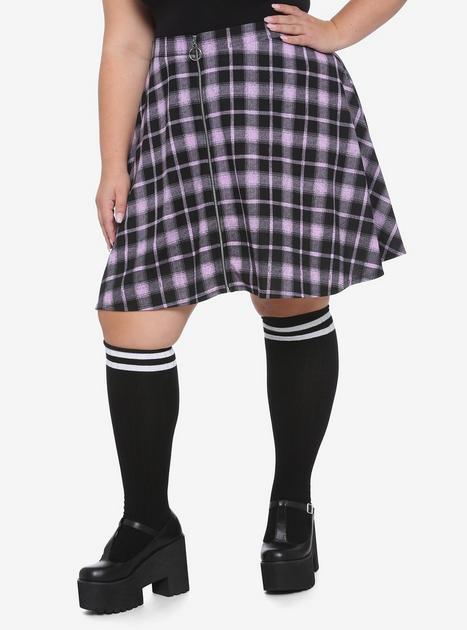 Black And Purple Plaid O Ring Skater Skirt Plus Size Hot Topic
