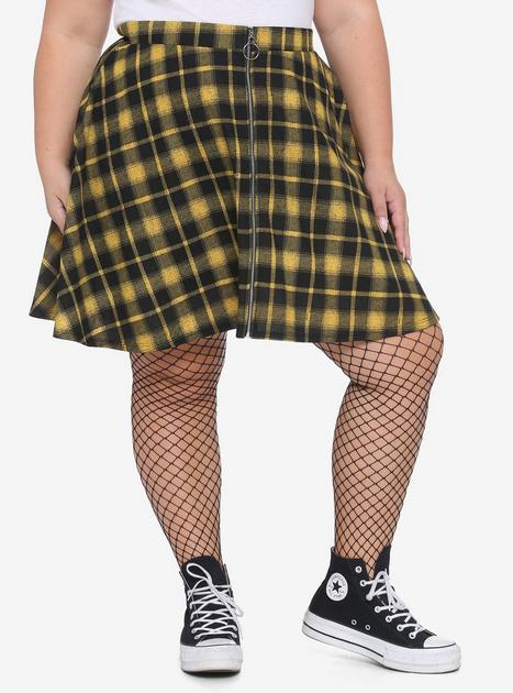 Yellow And Black Plaid O Ring Skater Skirt Plus Size Hot Topic