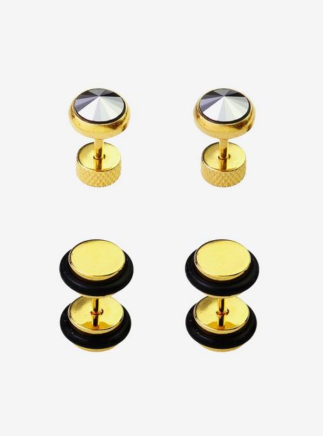 Gold And Hematite Bling Faux Plug 4 Pack | Hot Topic