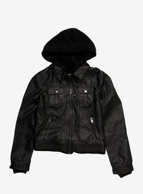 Black Cozy Hooded Twofer Girls Jacket | Hot Topic