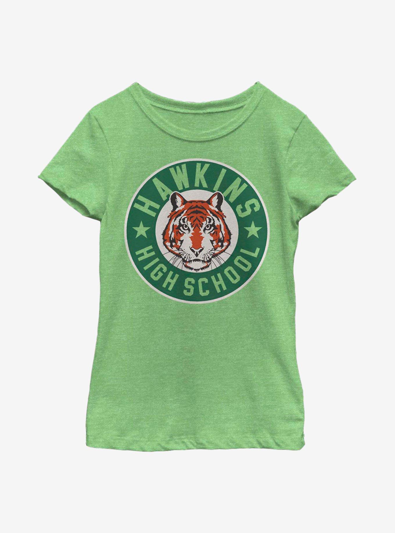 Stranger Things Hawkins High Tiger Emblem Youth Girls T-Shirt - GREEN ...