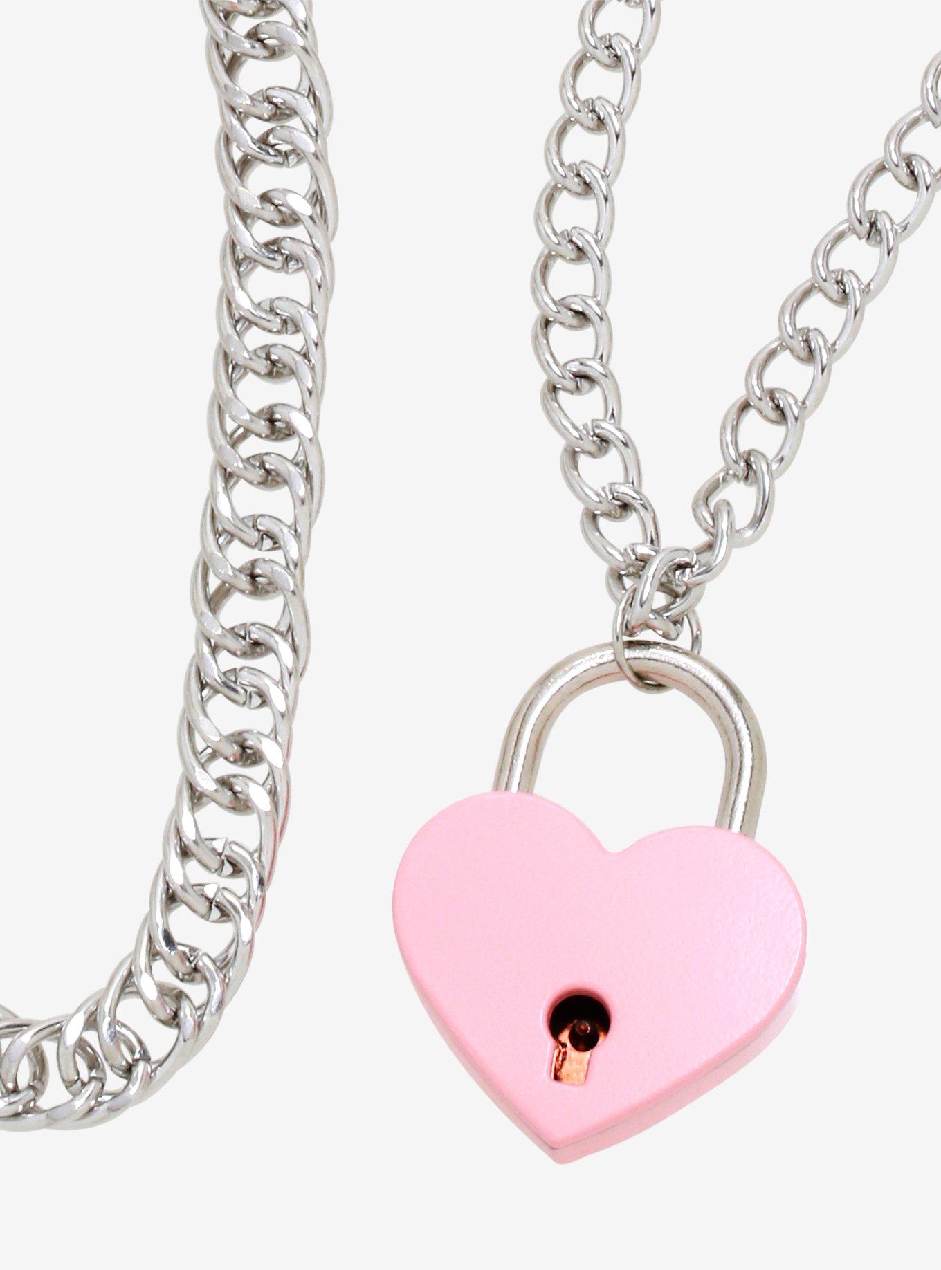 Pink Heart Padlock Chain Necklace Set | Hot Topic