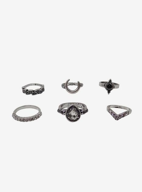 Black & Silver Bling Ring Set | Hot Topic
